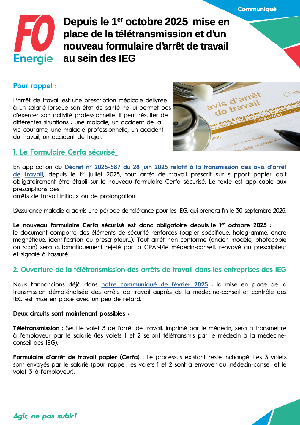 Télétransmission des arrêts de travail sur un nouveau formulaire Cerfa ...